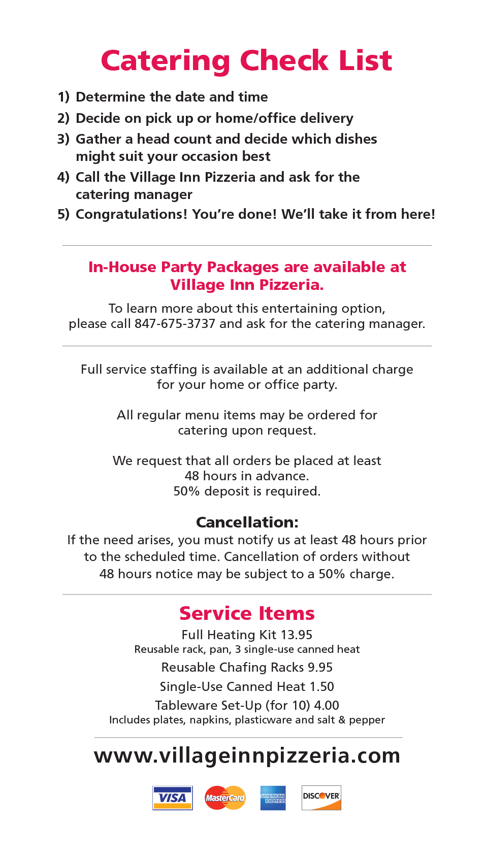 Catering | Village Inn Pizzeria